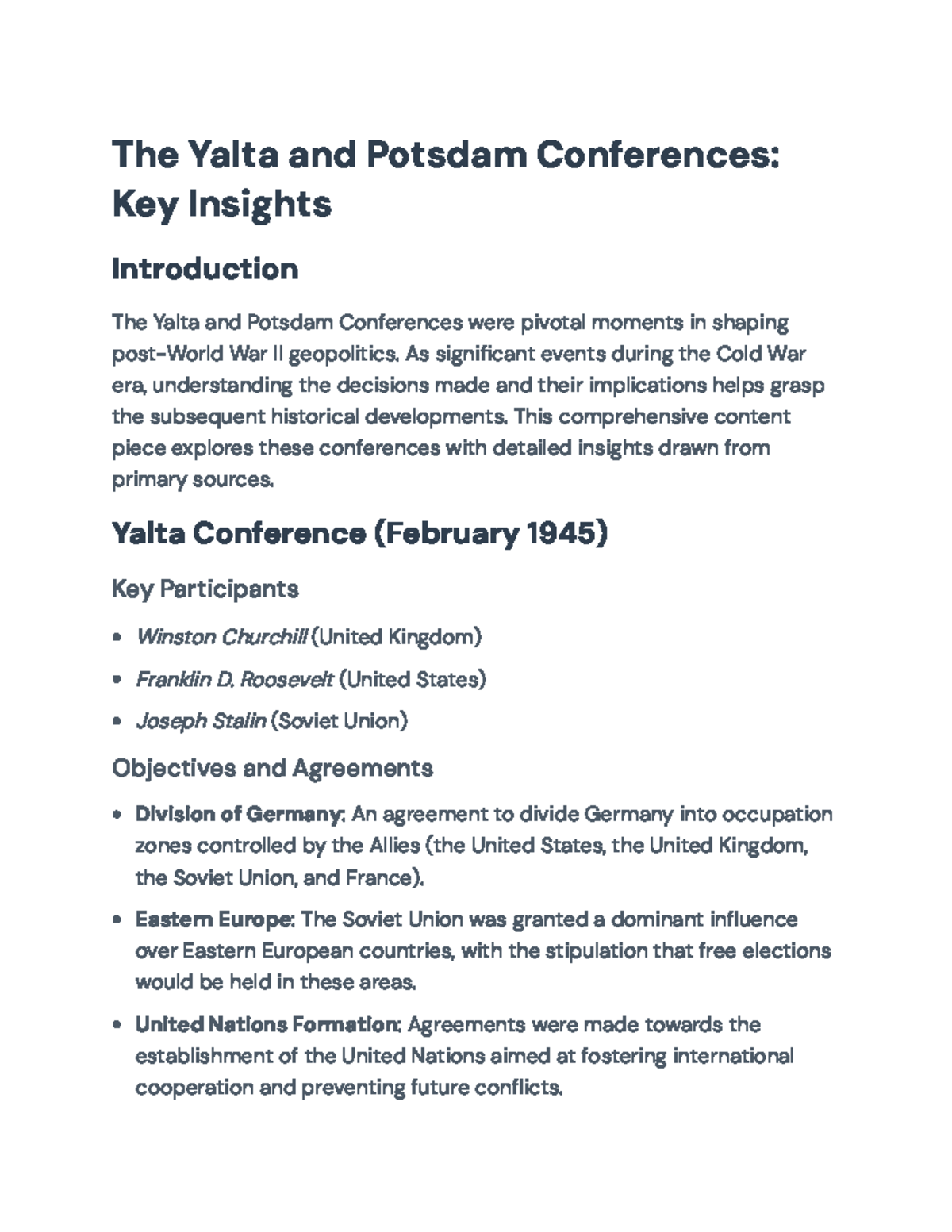 Yalta and Potsdam Conferences: Impacts on Post-WWII Geopolitics - The ...
