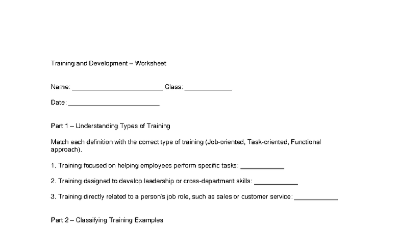 BP B2 Unit 2 Training Framework Worksheet: Types & Module Design - Studocu