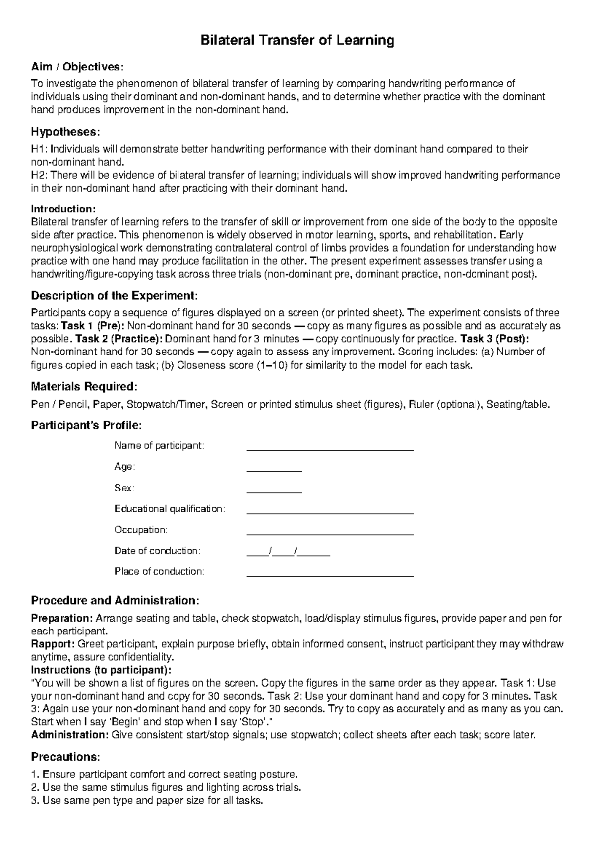 Bilateral Transfer of Learning: Practical Final Report (BPCC 101) - Studocu