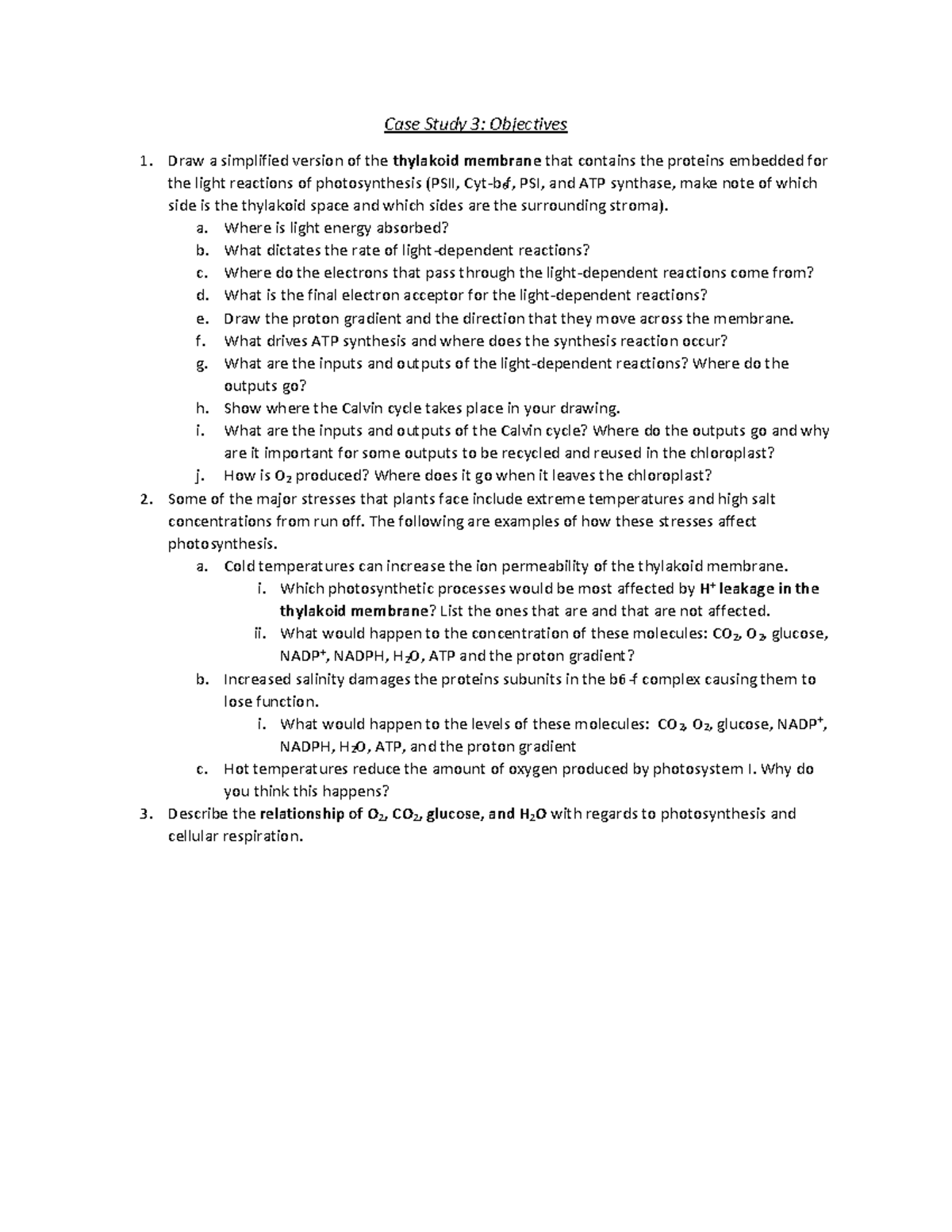 Case Study 3 - Photosynthesis Objectives and Stress Factors - Studocu