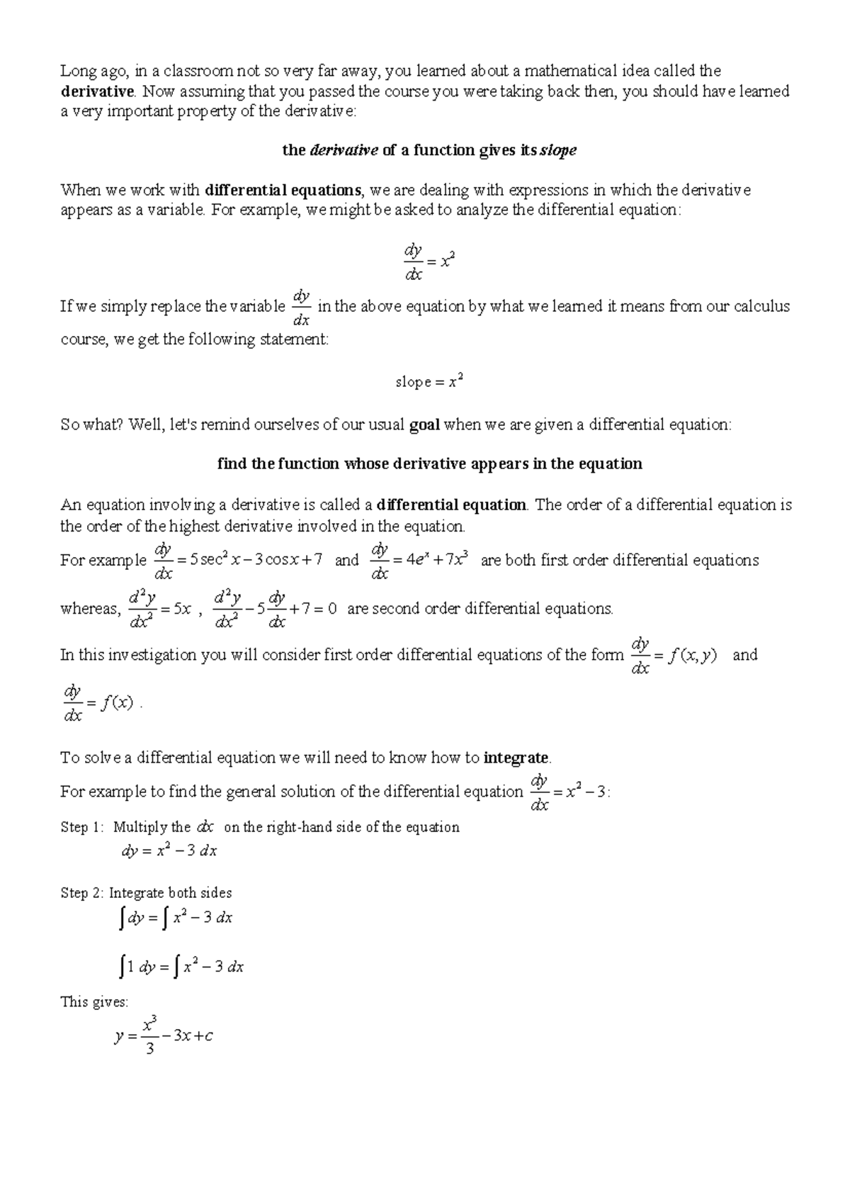 Slope Fields Activity for Differential Equations (MATH 101) - Studocu