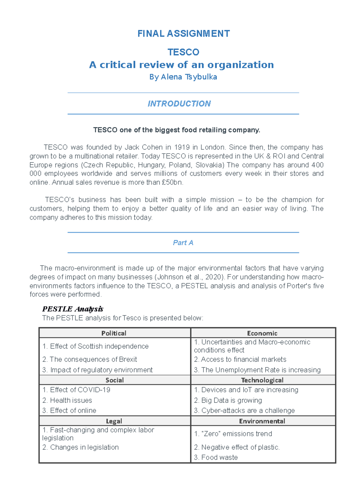 Tesco Final Assessment: A Critical Review of the Retail Giant's ...