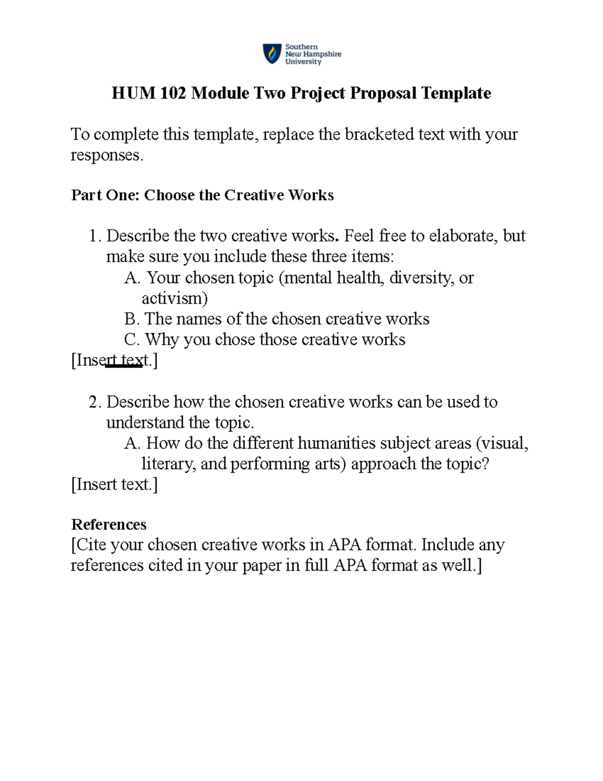 Journal Module 2 - HUM 102 Module Two Project Proposal Template To ...