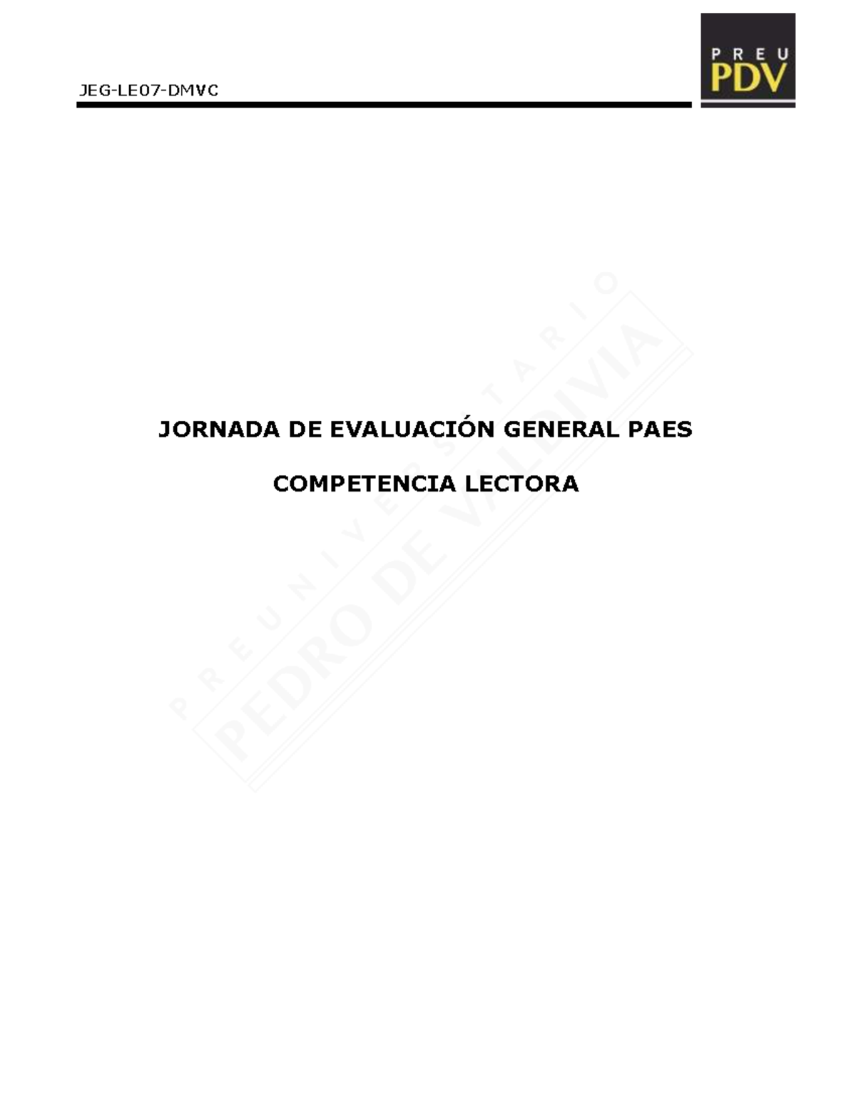 7° JEG Competencia Lectora PAES: Evaluación General 2024 - Studocu