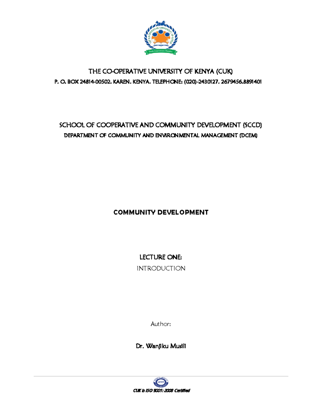 CD- Lecture 1: Introduction to community development concepts - Studocu