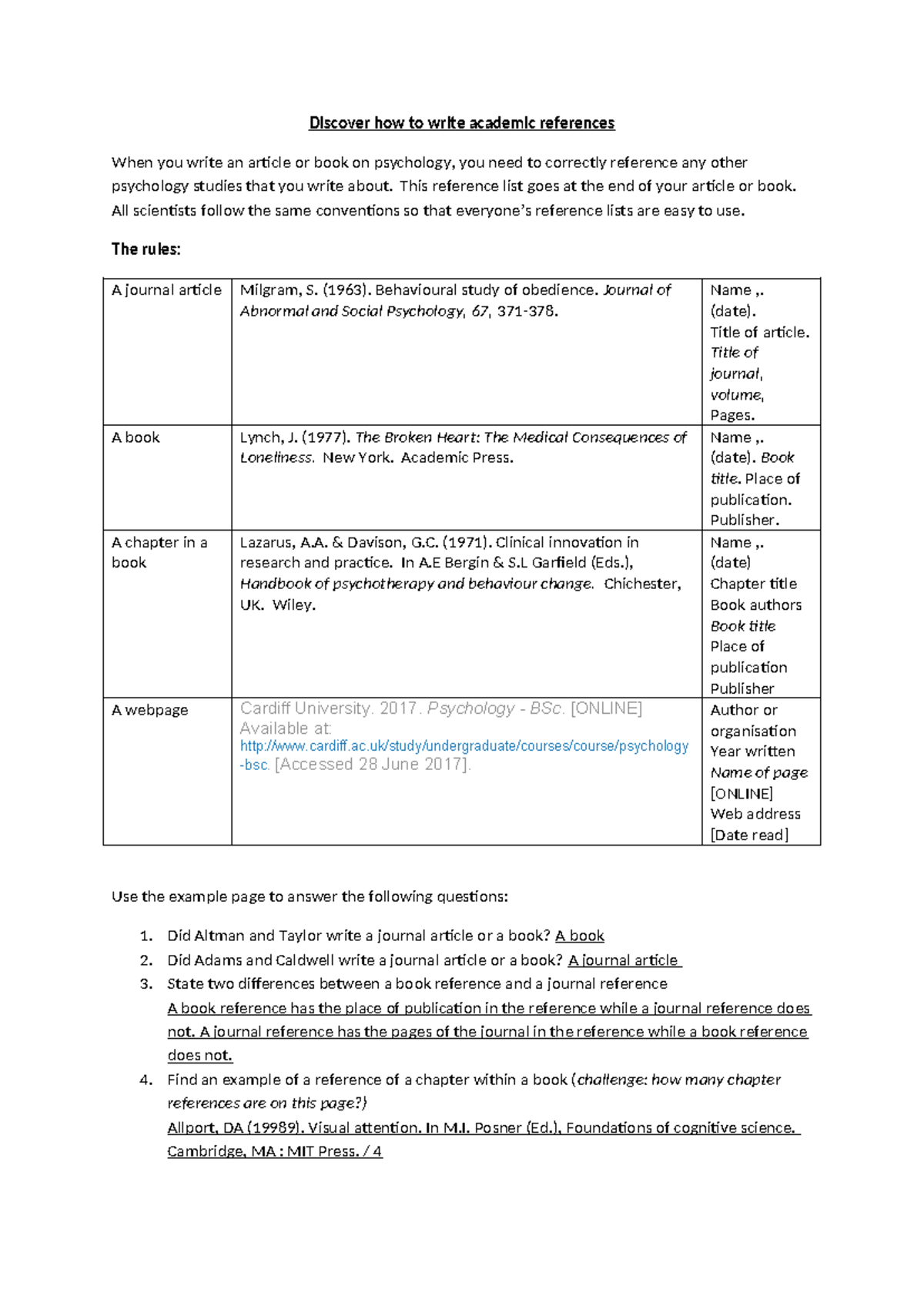 Writing Academic References: Guidelines and Examples (PSY101) - Studocu