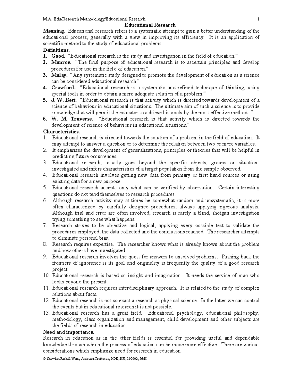 M.A. Research 1: Key Elements of Educational Research - Studocu