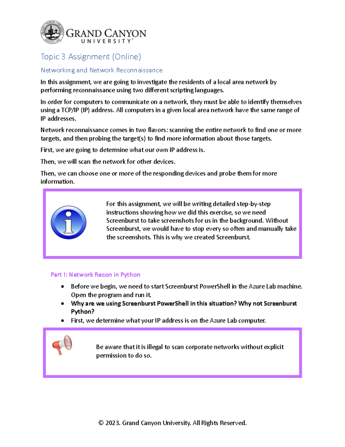 ITT-111 Networking & Network Reconnaissance: Topic 3 Assignment Guide ...