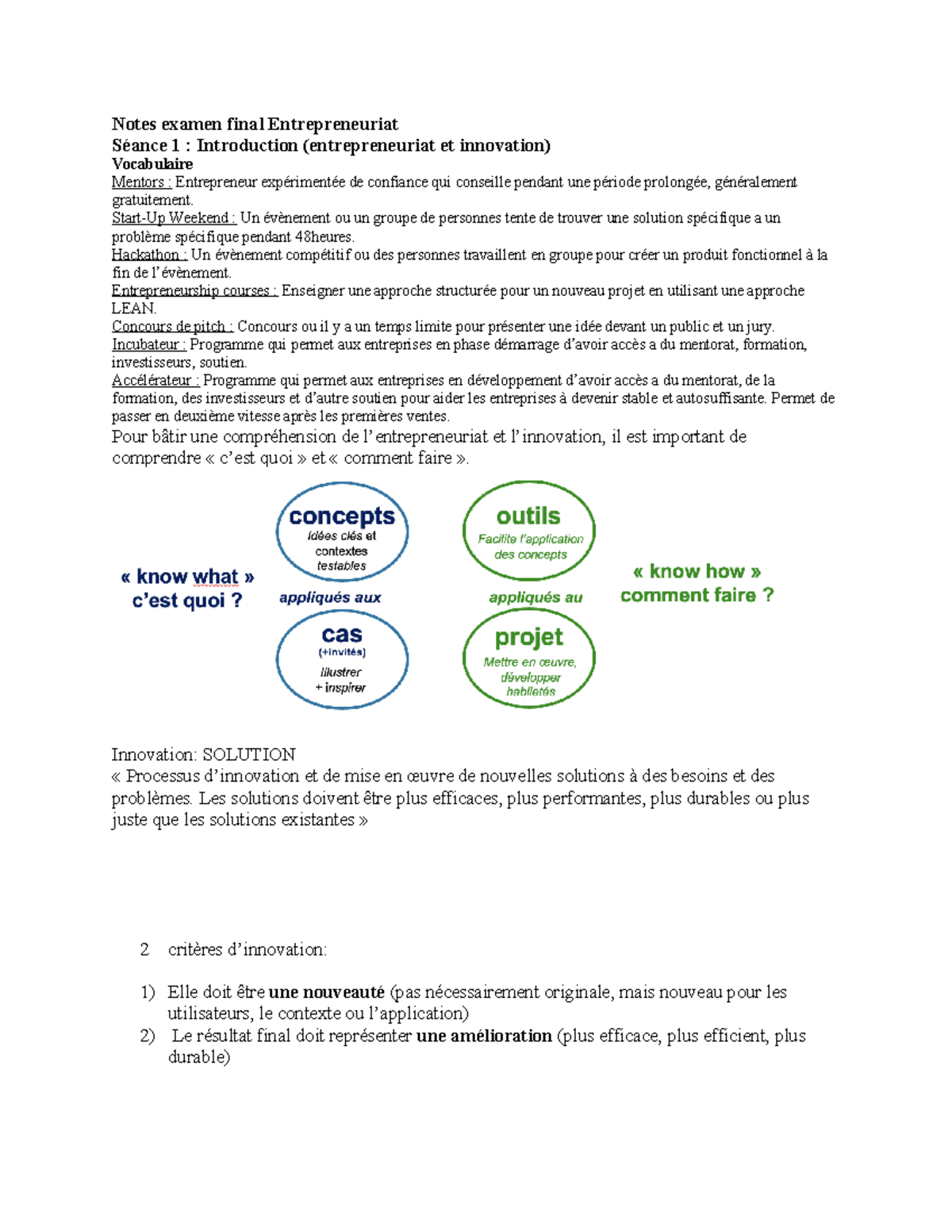 Notes sur l'Examen Final : Entrepreneuriat (Cours d'Entrepreneuriat ...