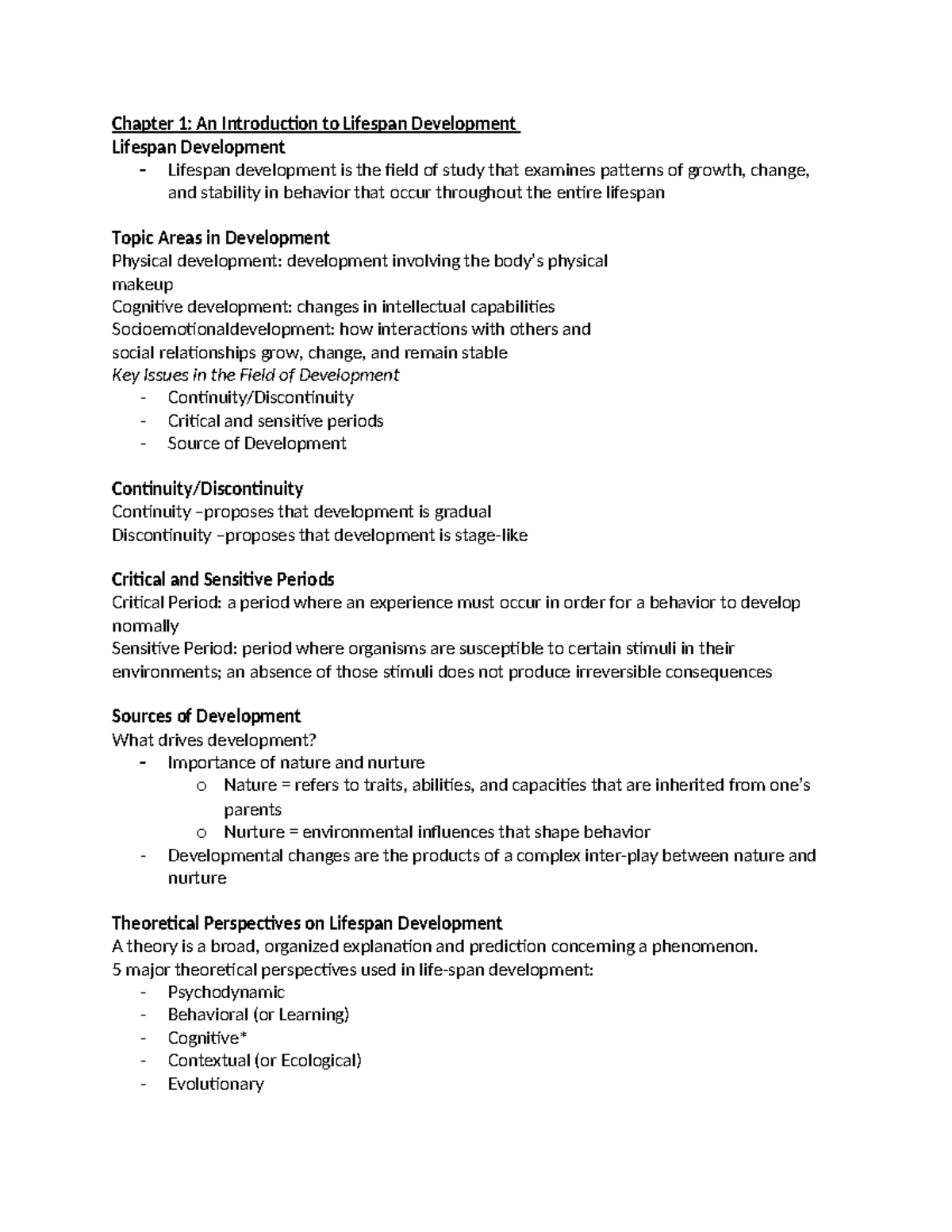 Chapter 1 PSYC - Lifespan Development Overview and Key Theories - Studocu