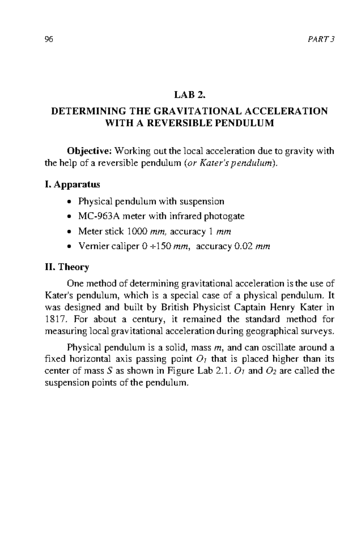 Lab 2: Determining Gravitational Acceleration with a Reversible ...