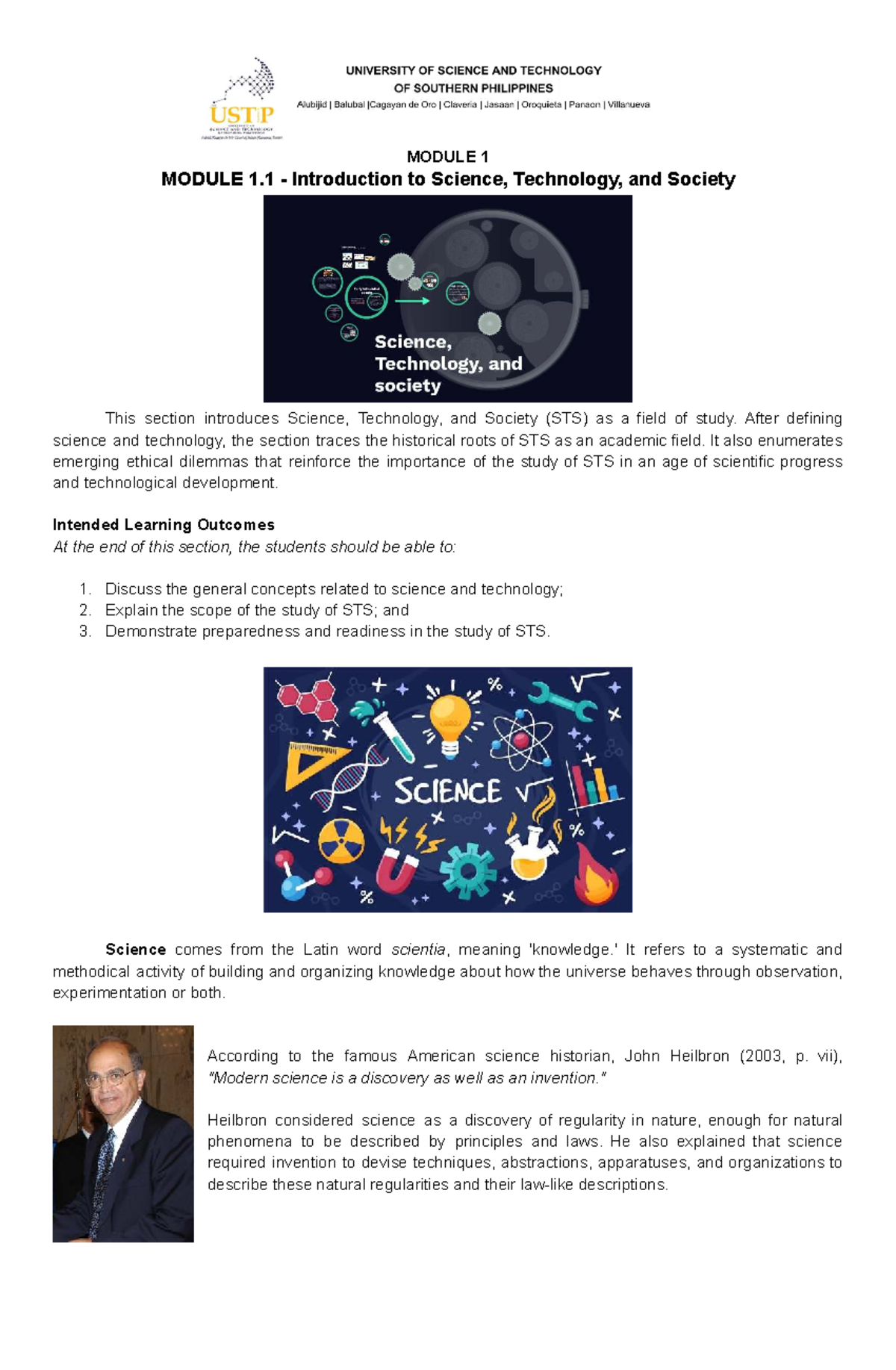 STS Module 1.1: Introduction to Science, Technology, and Society - Studocu