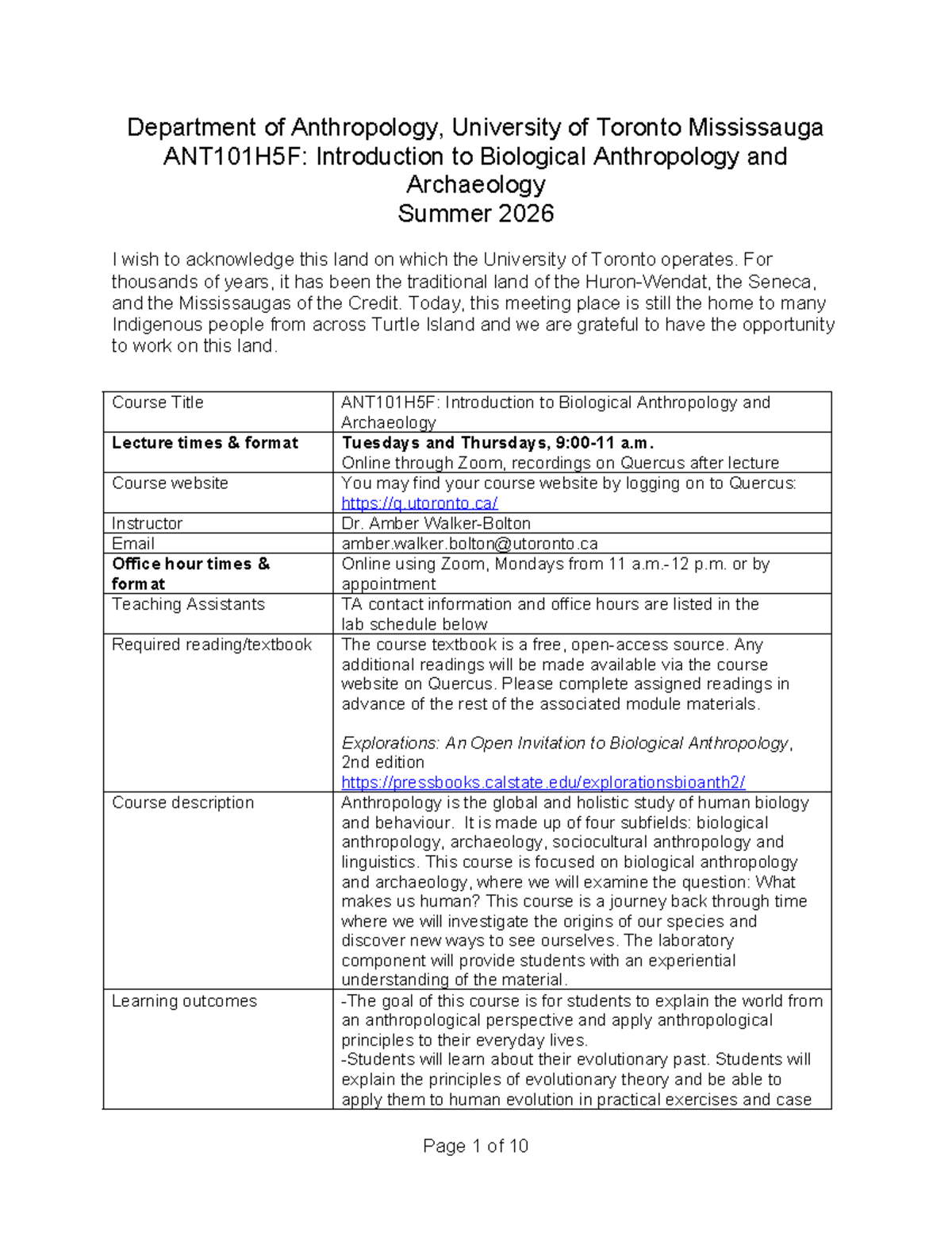 ANT101H5F: Syllabus for Introduction to Biological Anthropology 2026 ...