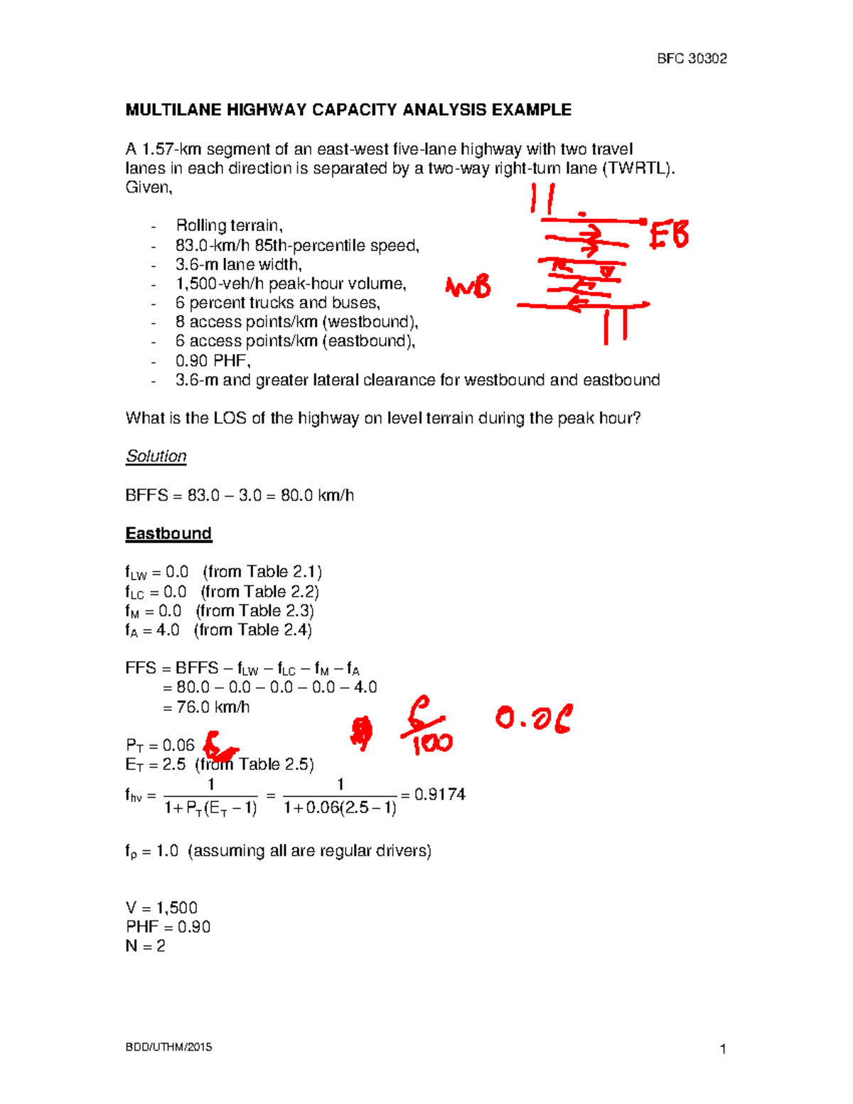 BFC 30302 Multilane Highway Capacity Analysis Example and LOS - Studocu