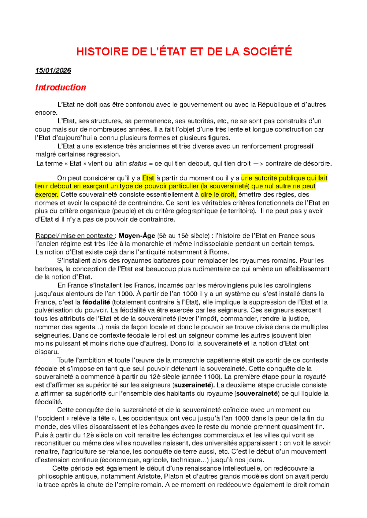 HISTOIRE DE L'ÉTAT ET DE LA SOCIÉTÉ 1-6 : Évolution et Souveraineté en ...