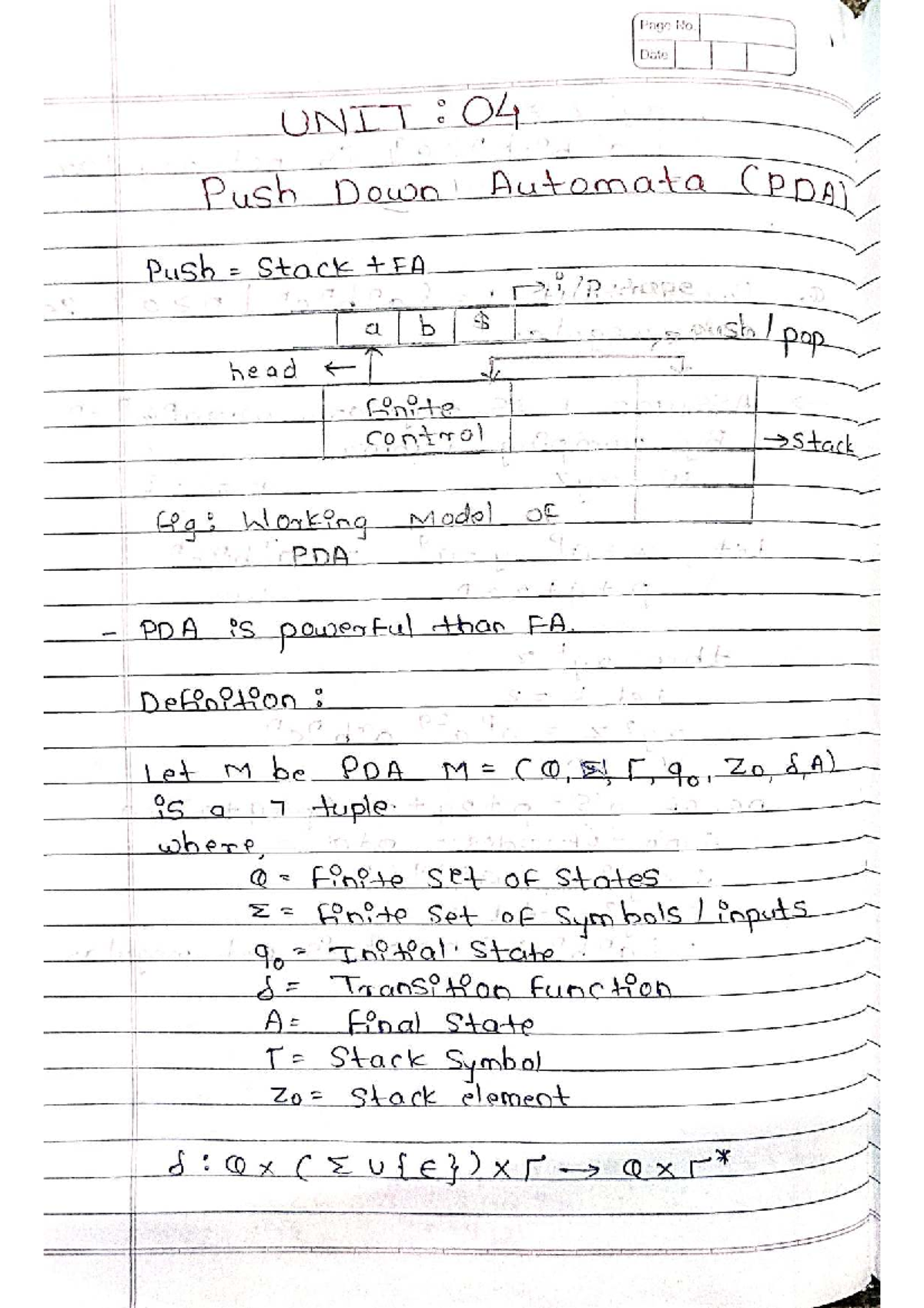 Unit 04 - Push Down Automata (PDA) Notes - Studocu