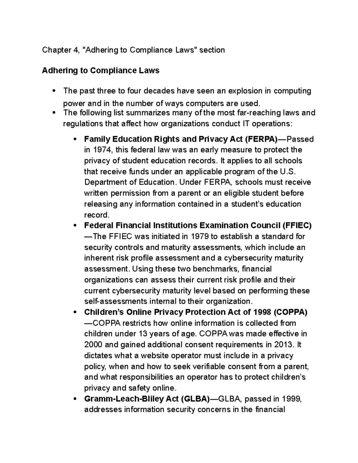 Chapter 4: Overview of Major U.S. Info Security Laws & Regulations ...