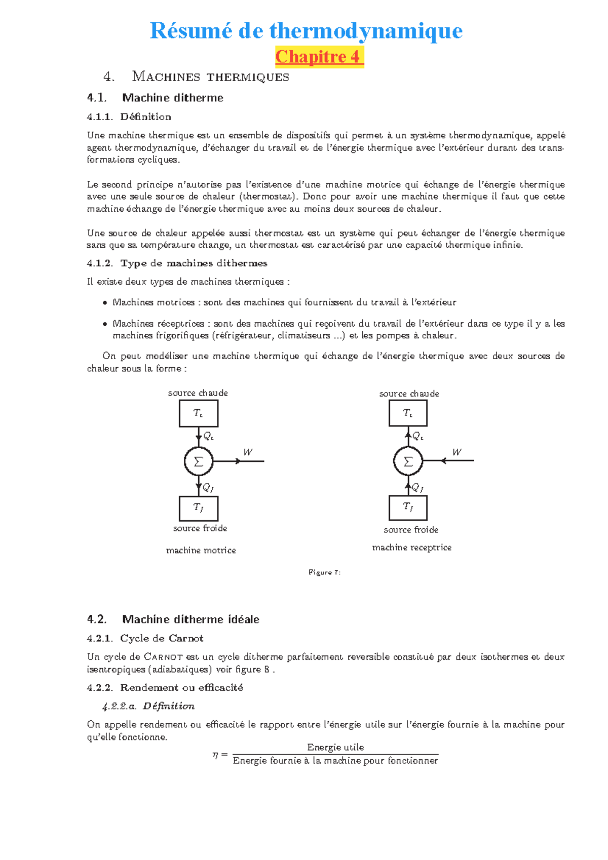 Chapitre 4 : Machines Thermiques - Résumé de Thermodynamique - Studocu