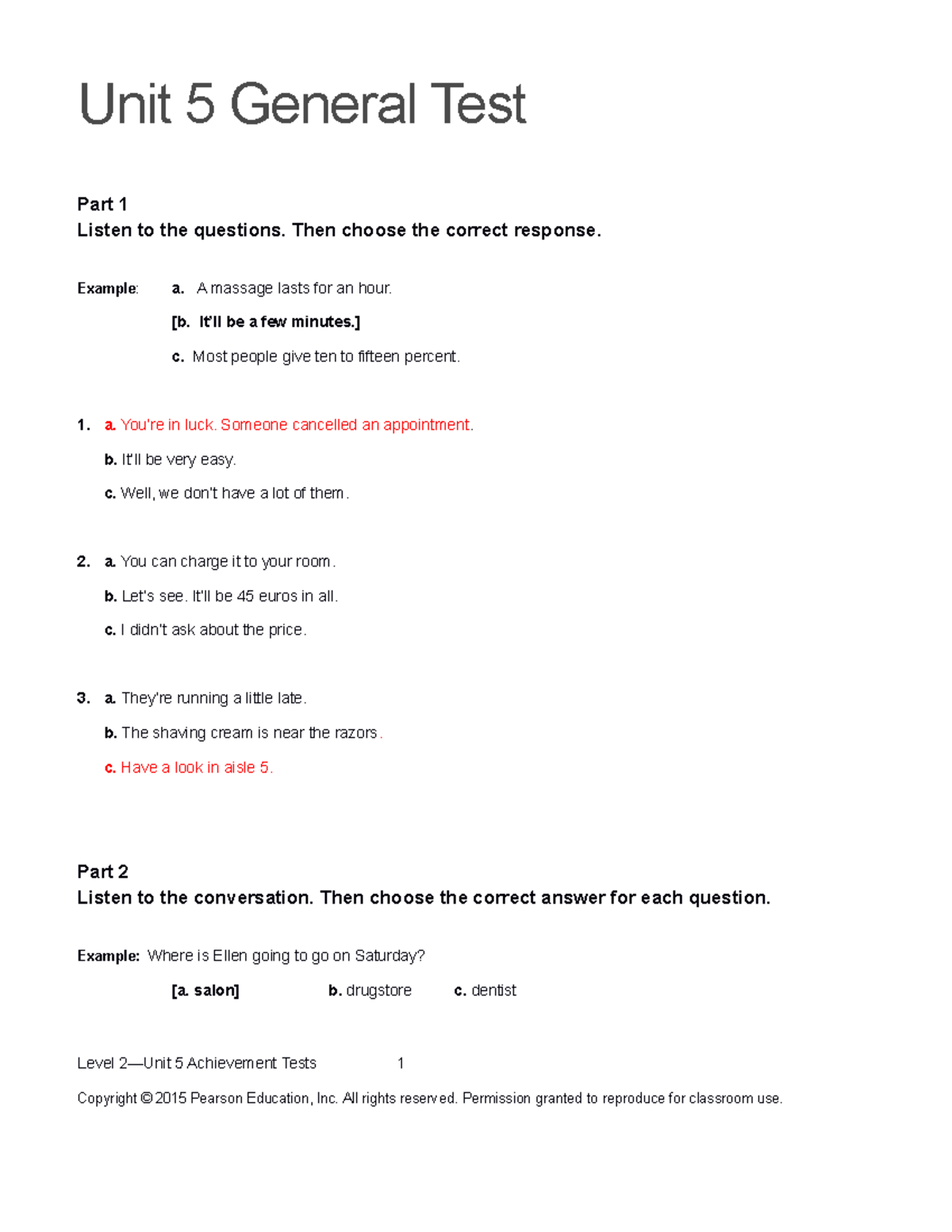[WED]TN 2 U5 Assessment - Unit 5 General Test Part 1 Listen to the ...