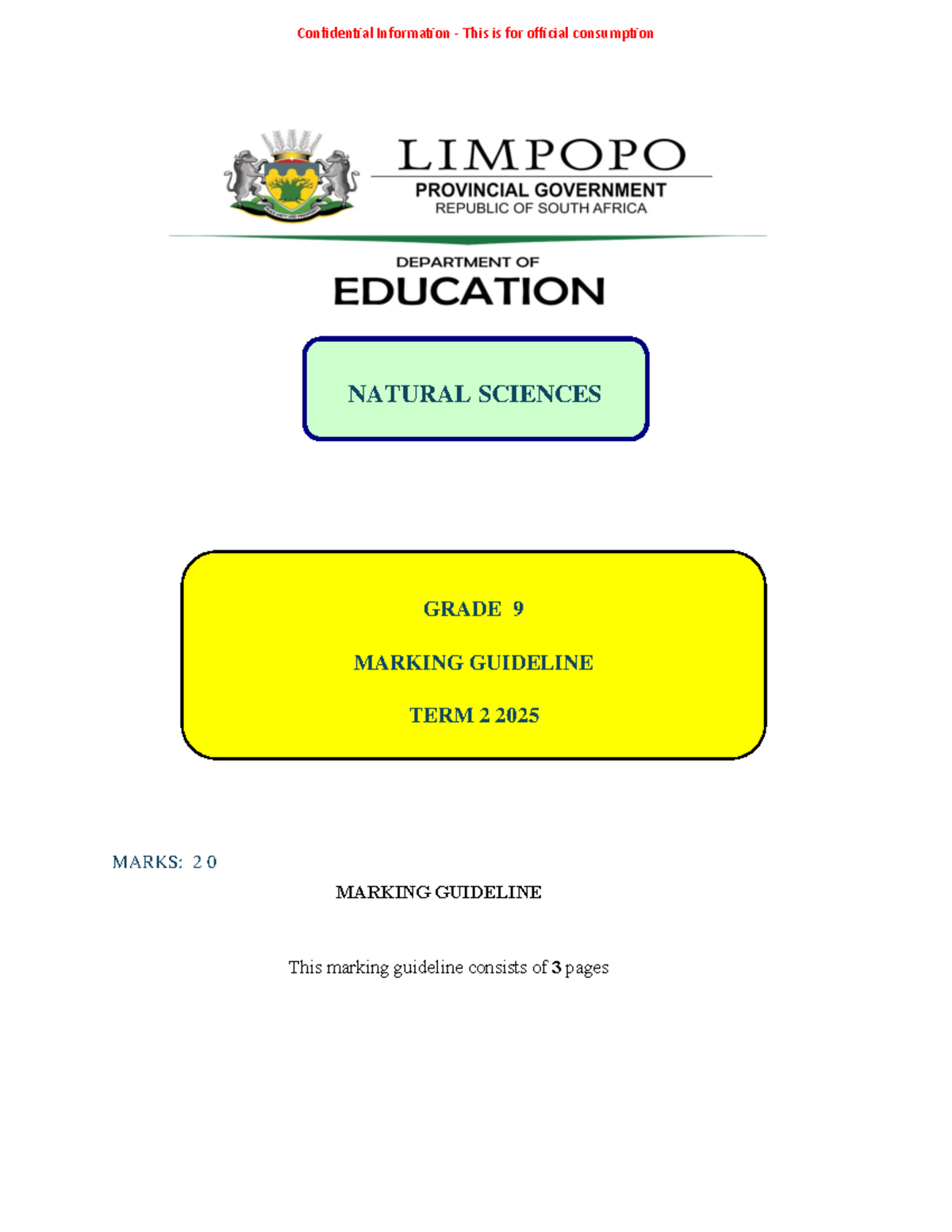 2025 Grade 9 NATURAL SCIENCES TERM 2 EXAM MARKING GUIDELINE - Studocu