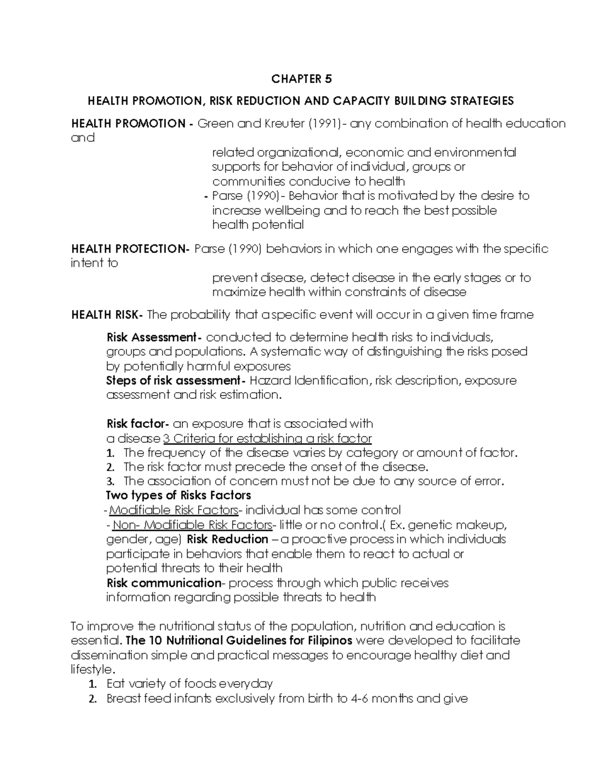 Health Promotion, Risk Reduction & Capacity Building Strategies - Studocu