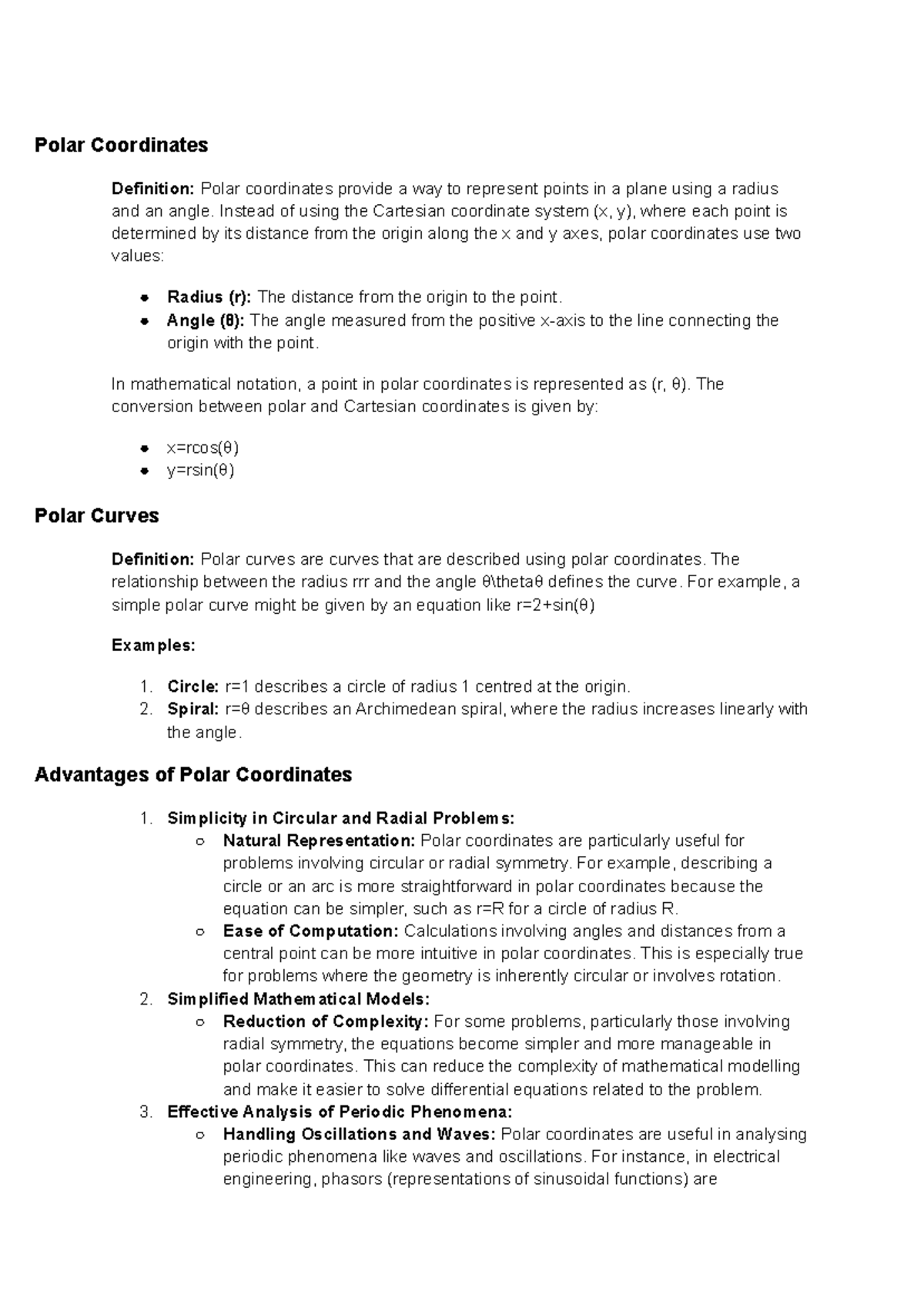 Polar Coordinates - maths notes - Polar Coordinates Definition: Polar ...