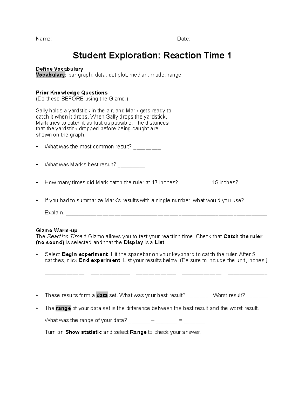 Reaction Time 1SE: Experiment Results and Analysis Guide - Studocu