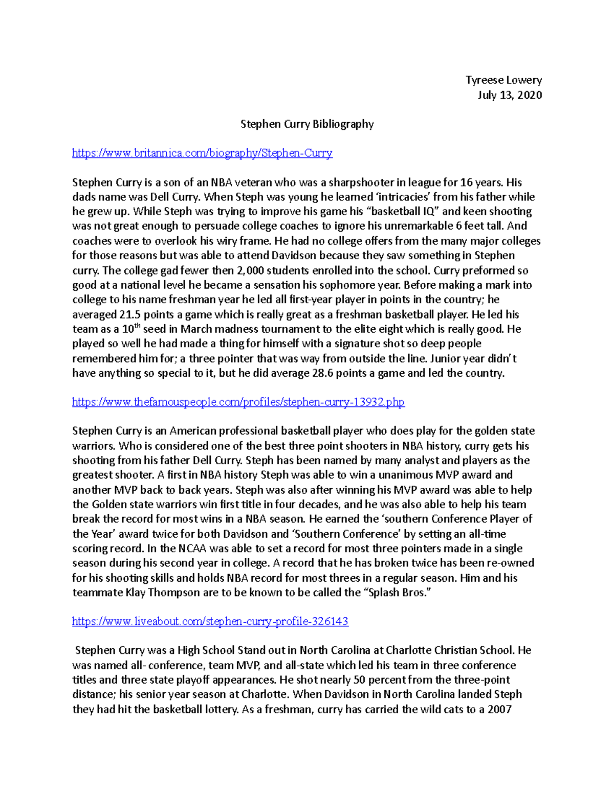 Stephen Curry Biography: His Journey from Davidson to NBA Star - Studocu