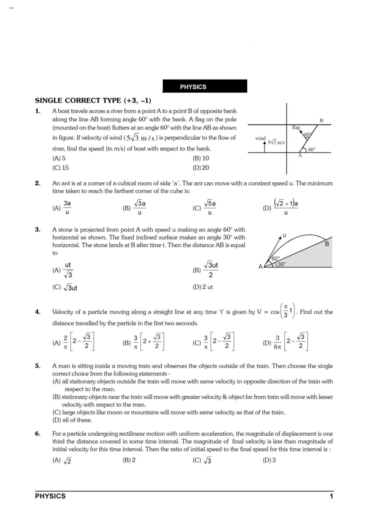 Kinematics Study Guide for JEE Advanced - Practice Questions and ...