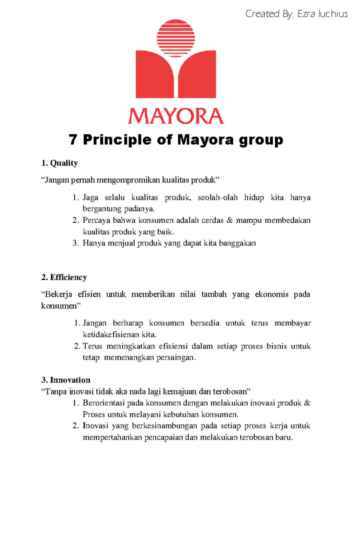 7 Principles of Mayora: Key Guidelines for Success - Studocu