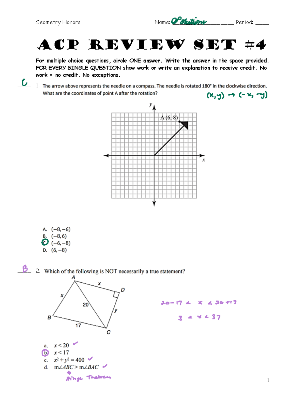 ACP Geometry Honors Review Set 4 Solutions with Explanations - Studocu