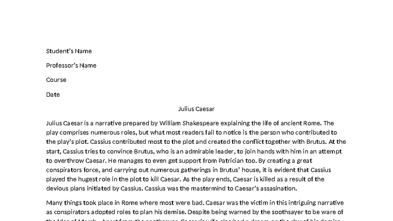 Julius Caesar (ENG 101) - Analyzing the Role of Cassius in the Plot ...