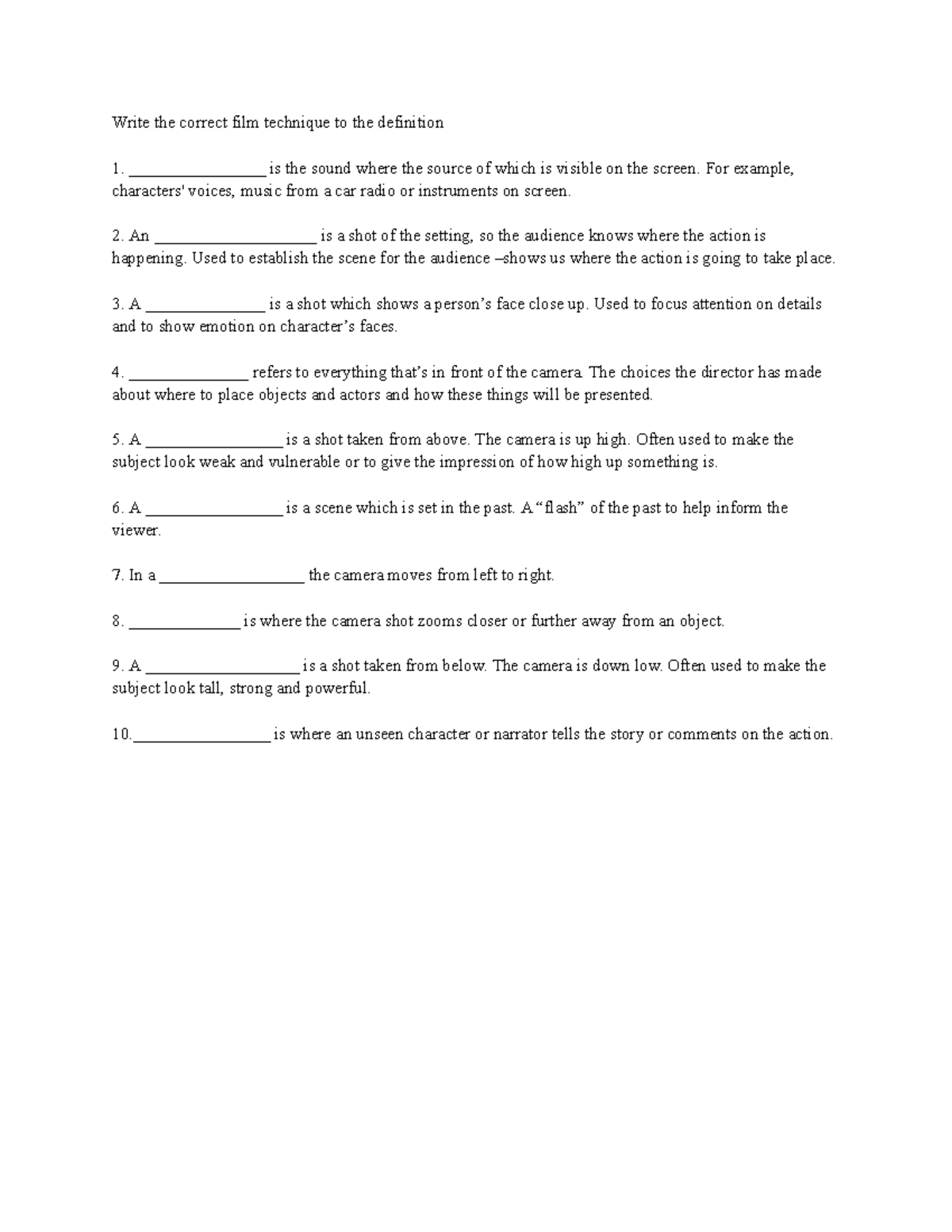 Film Study Worksheet: Techniques & Themes Analysis - Studocu