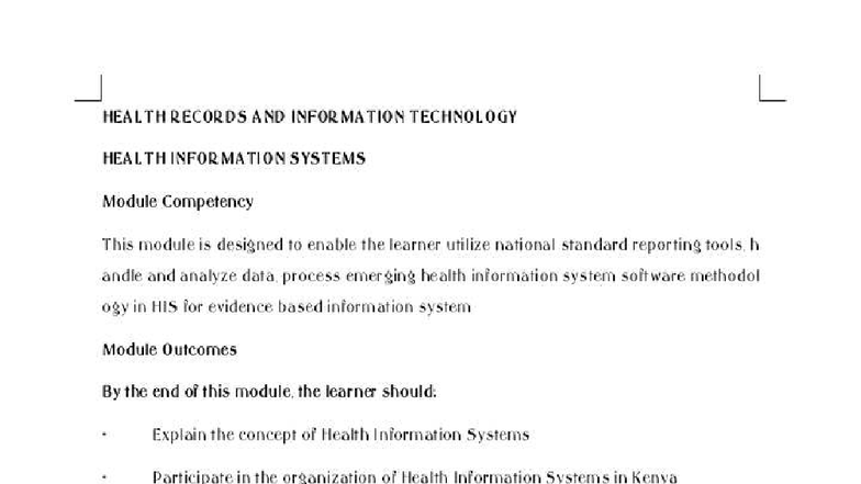 HIS Notes: Understanding Health Information Systems in Kenya - Studocu