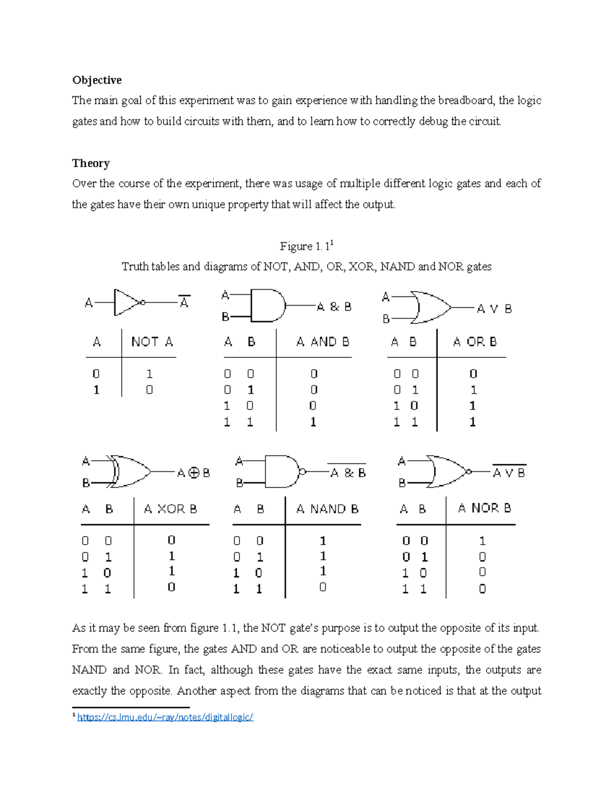 Lab Report: Logic Gates Experiment in Coen212 - Studocu