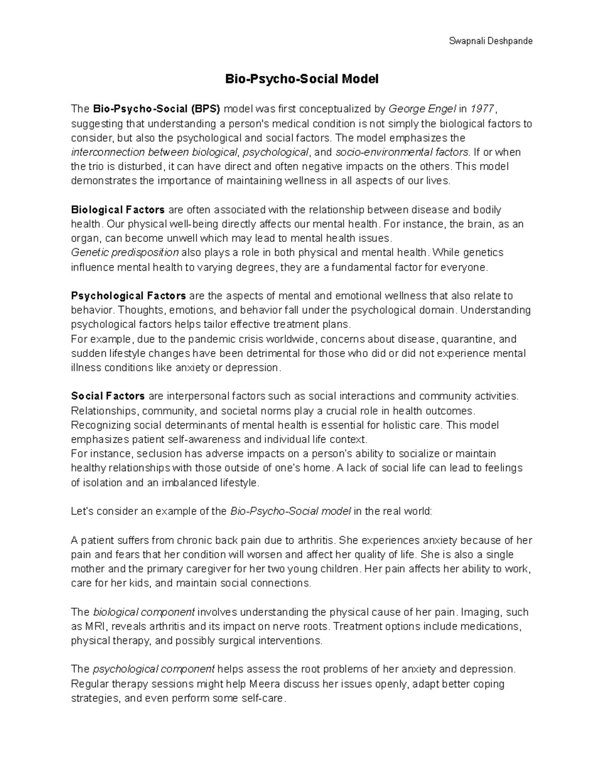 Bio-Psycho-Social Model - Swapnali Deshpande Bio-Psycho-Social Model ...