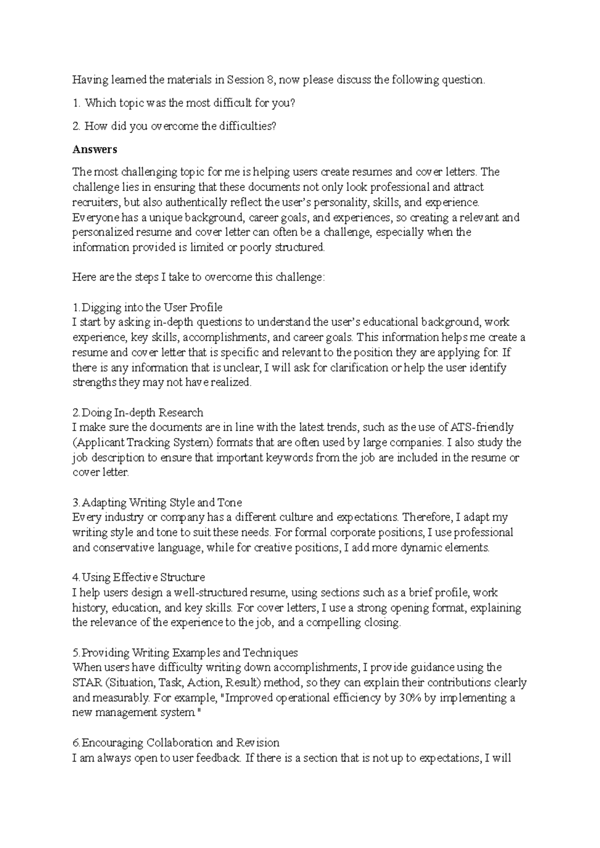 D8 Bahasa Inggris - Overcoming Resume & Cover Letter Challenges - Studocu