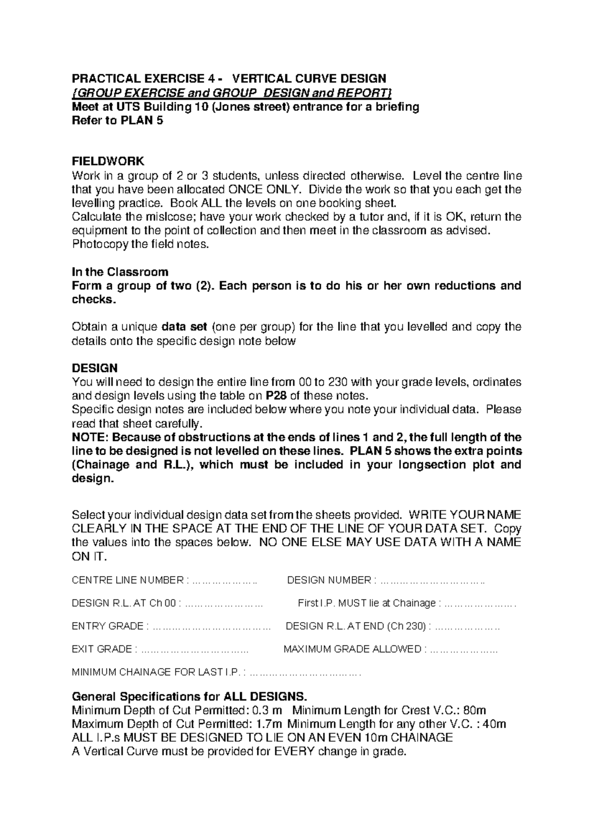 PRACTICAL EXERCISE 4: VERTICAL CURVE DESIGN & GROUP WORK - Studocu