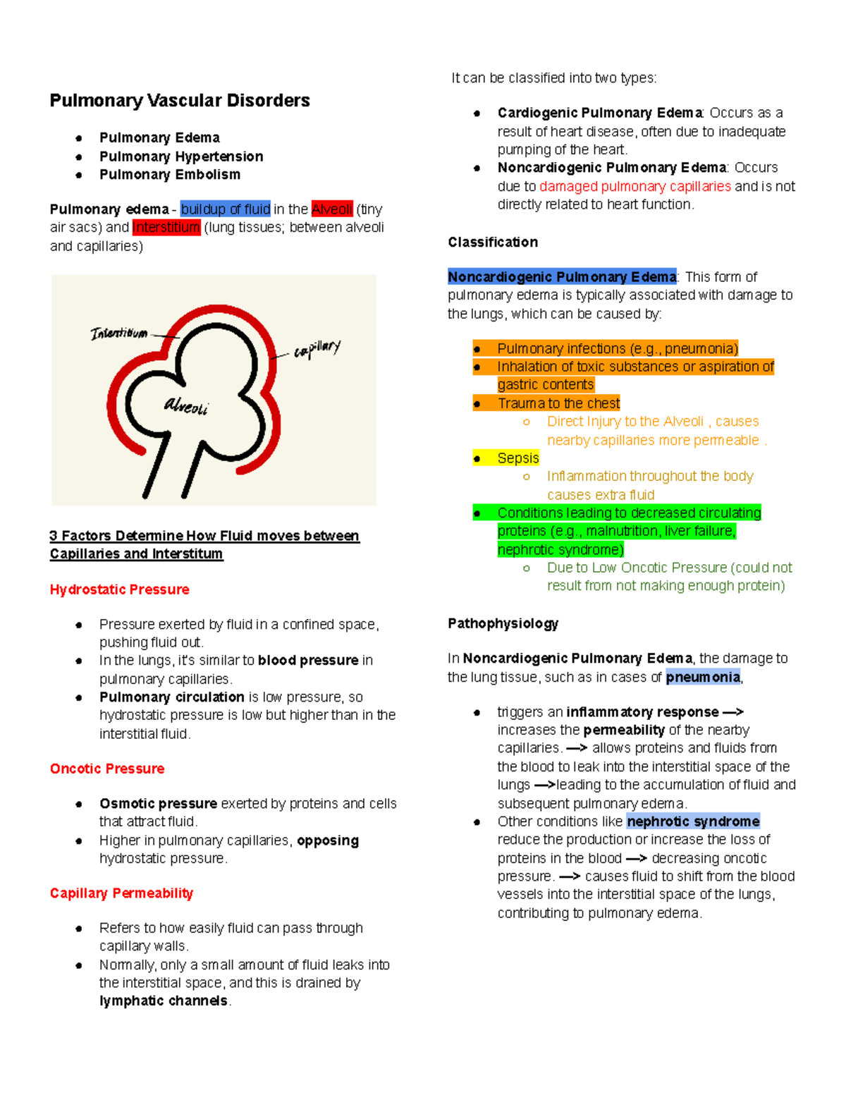 Pulmonary Vascular Disorders: Edema, Hypertension, and Embolism Notes ...