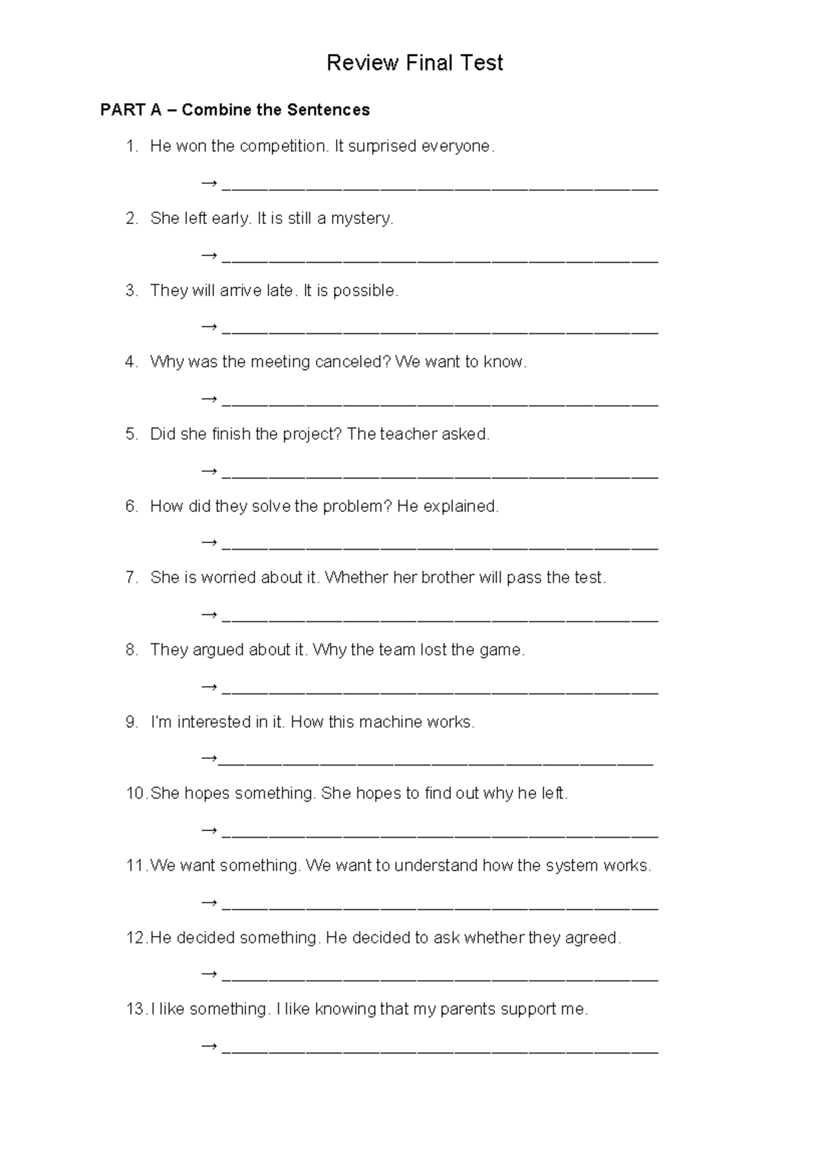 Review Intermediate 3 Final Test: Combine Sentences & Reading Benefits ...