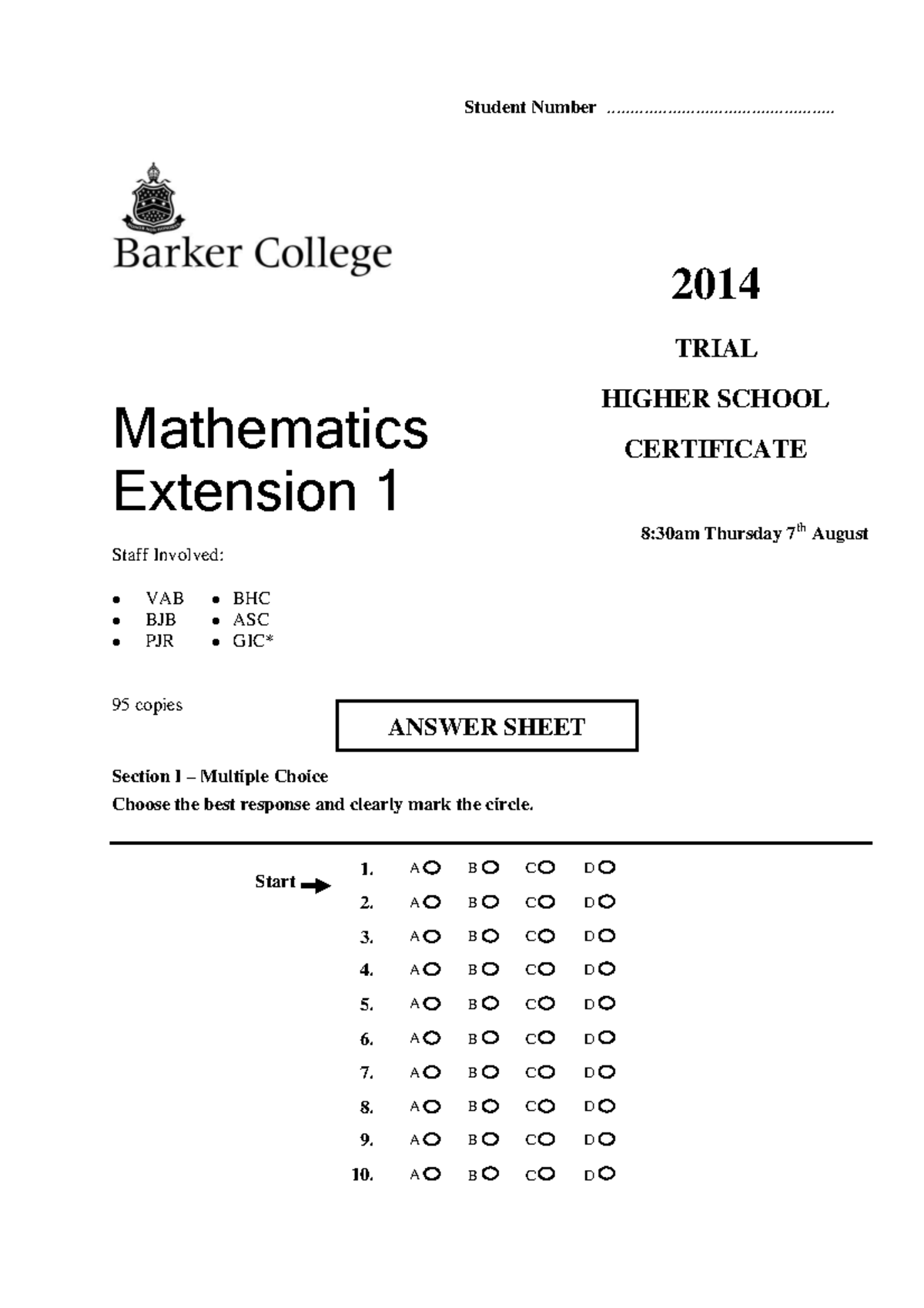 2014 HSC Mathematics Extension 1 Trial Exam Solutions - Studocu