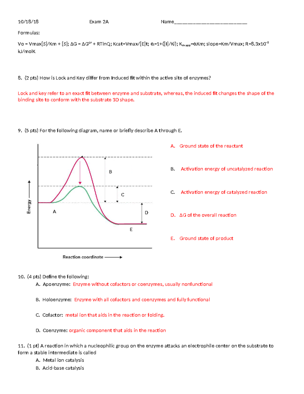 Practice Exam 2 Answers: Enzyme Kinetics & Inhibition Concepts - Studocu