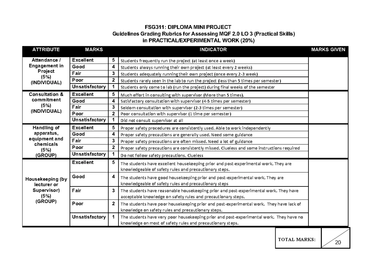 FSG311: Mini Project Presentation Grading Rubrics and Guidelines - Studocu