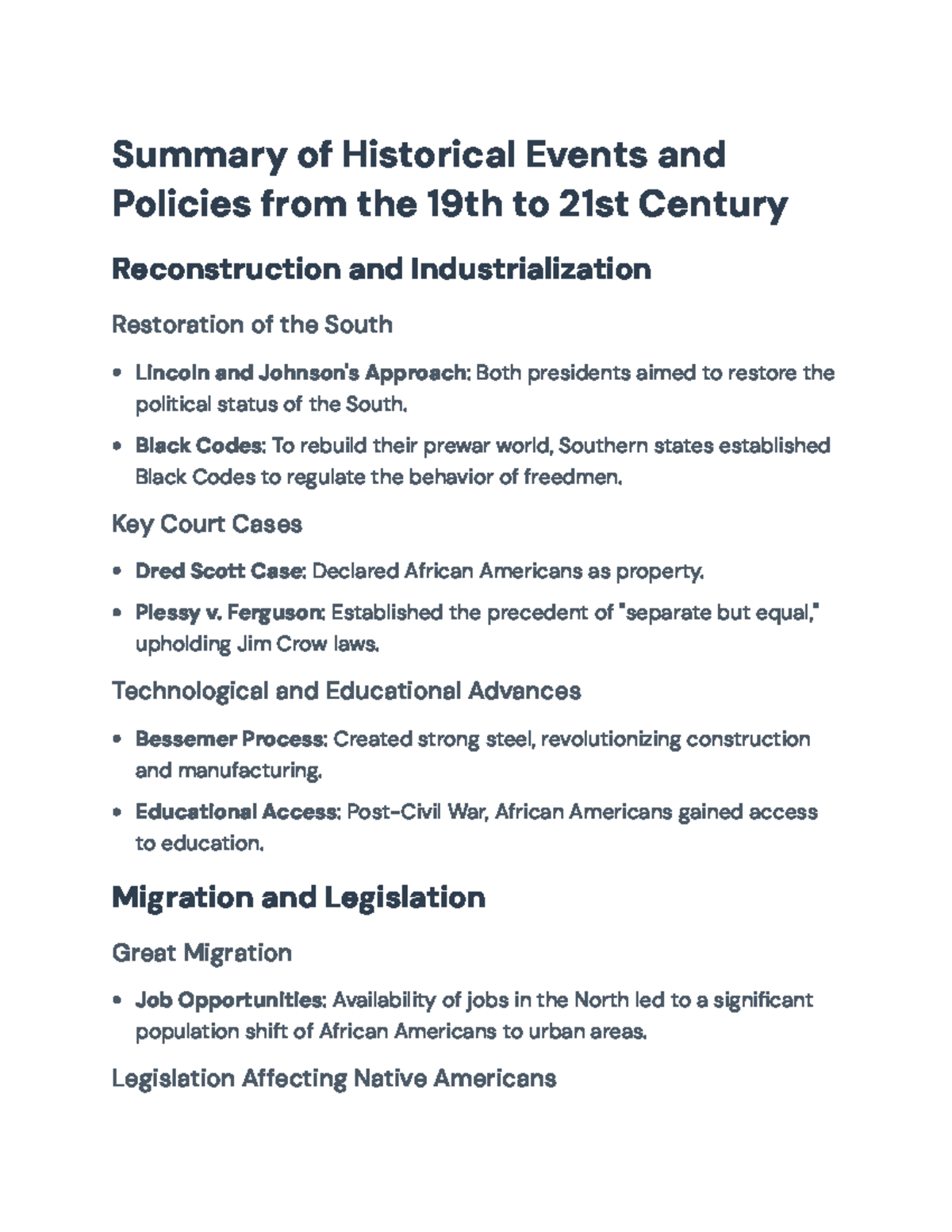 American History Overview: Key Events and Policies from 19th-21st ...