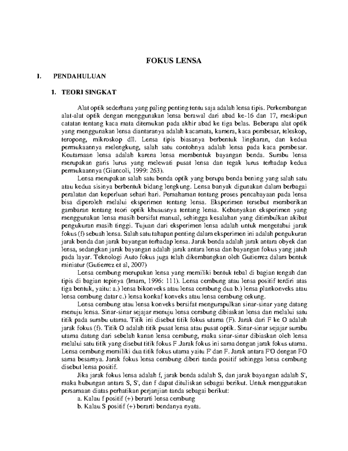 FOKUS LENSA FISIKA: Praktikum Pengukuran Jarak Fokus Lensa Cembung ...