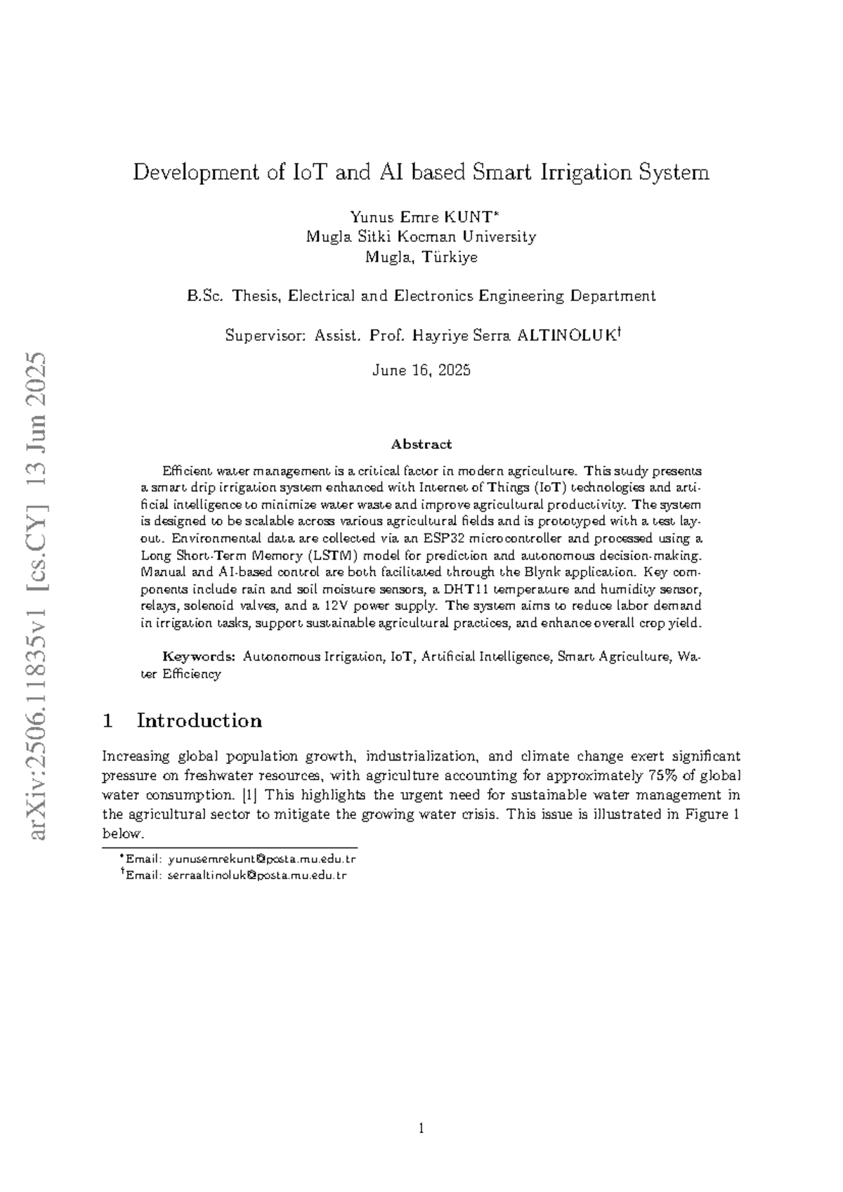B.Sc. Thesis: IoT & AI Smart Irrigation System Development (EEE) - Studocu