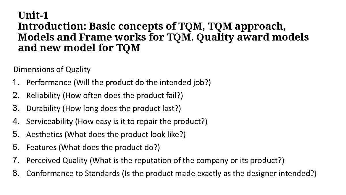 TQM Overview: Key Concepts, Models, and Dimensions in Quality ...