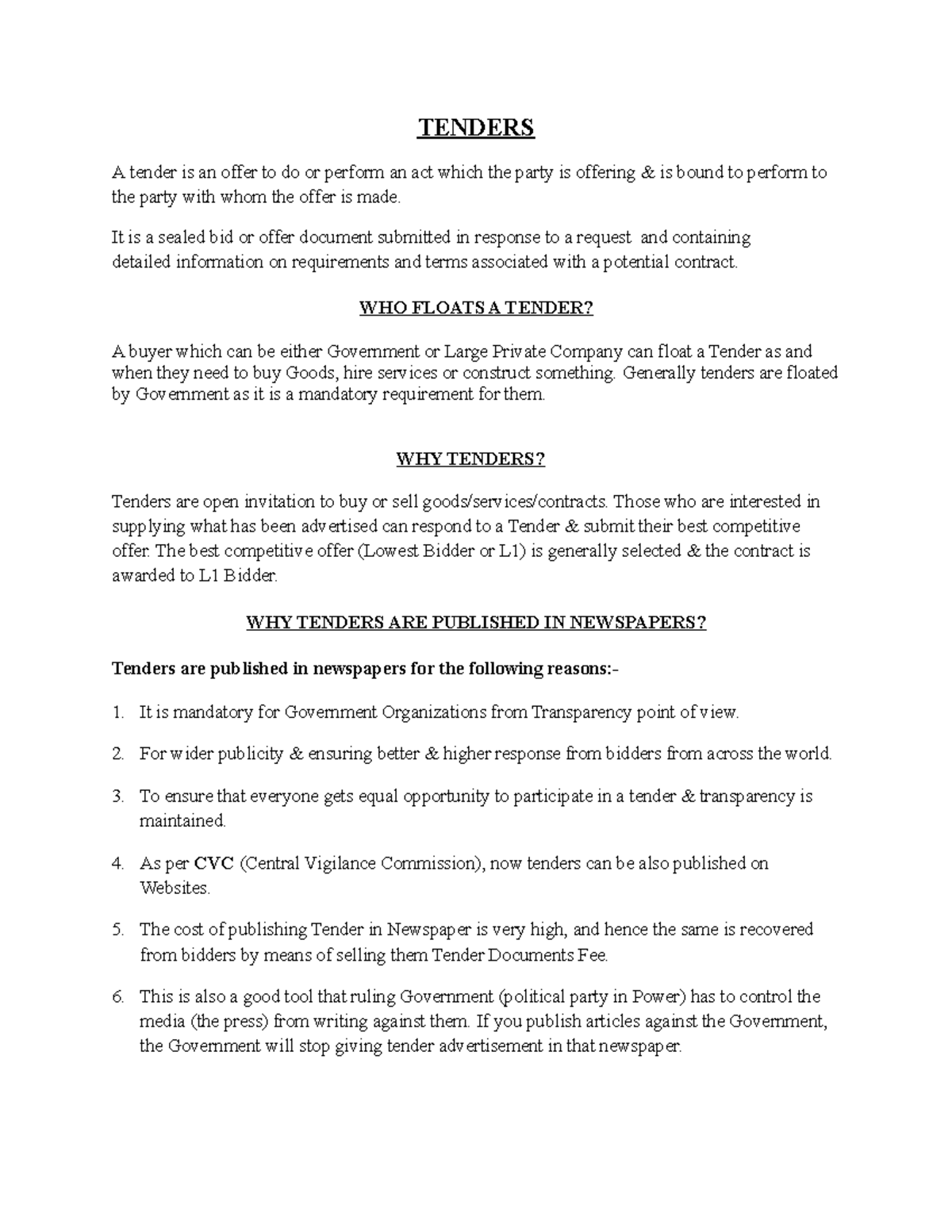 Types of Tender, Invitation & Conditions of Tender Documents - Studocu