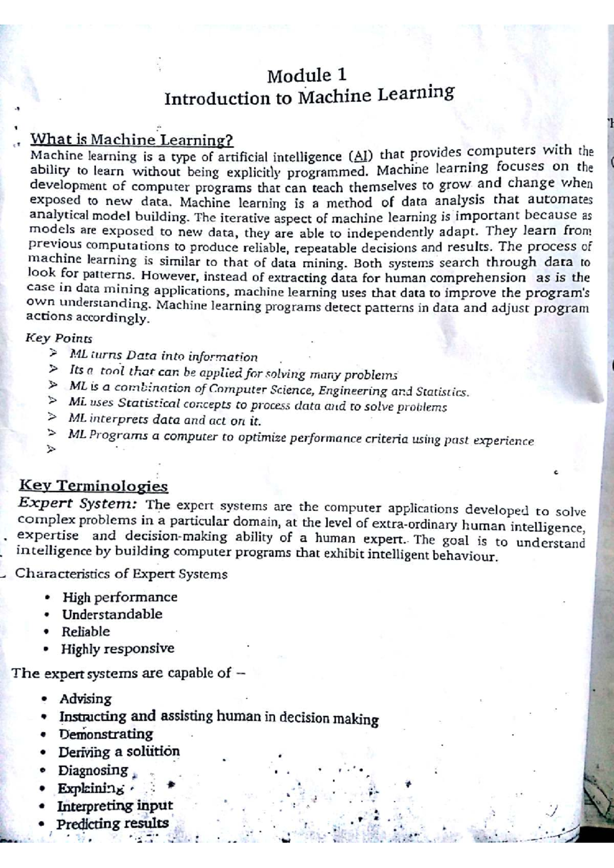 Mumbai University ML Module 1: Intro to Machine Learning Concepts - Studocu