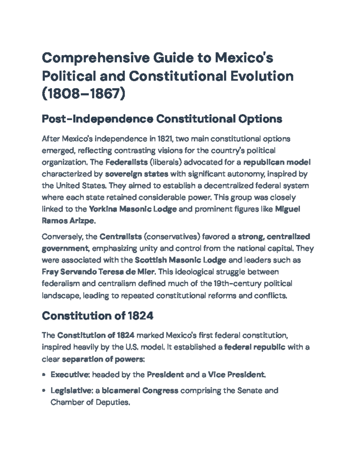 Comprehensive Overview of Mexico's Political Evolution (1808–1867 ...
